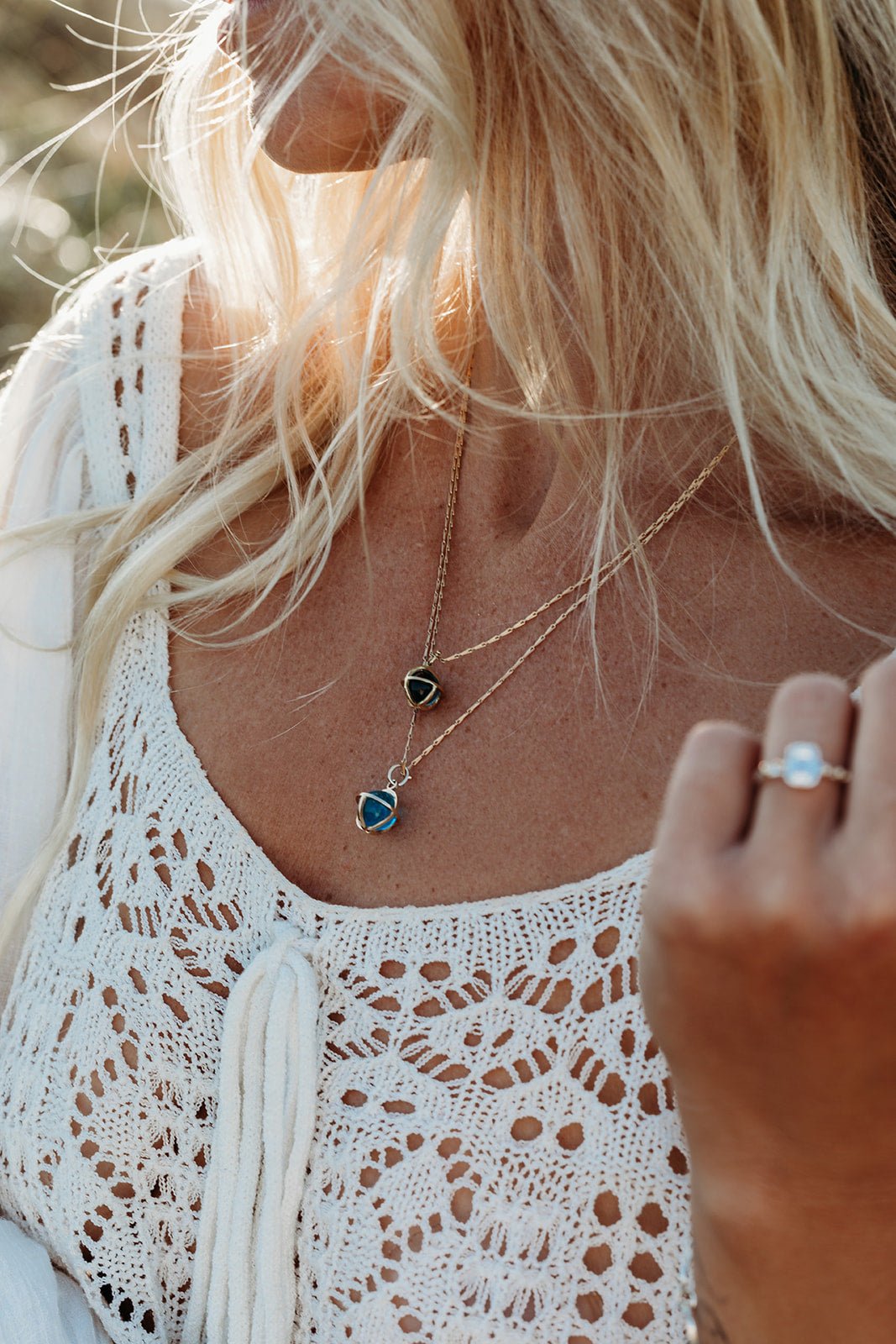 18ct Gold London Blue Topaz Sphere Necklace – Drop of the Ocean ...
