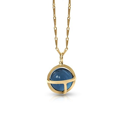 18ct Gold London Blue Topaz Sphere Necklace – Drop of the Ocean ...