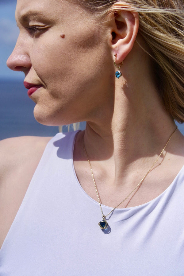 18 Carat Gold London Blue Topaz Sphere Necklace - Drop of The Ocean ...