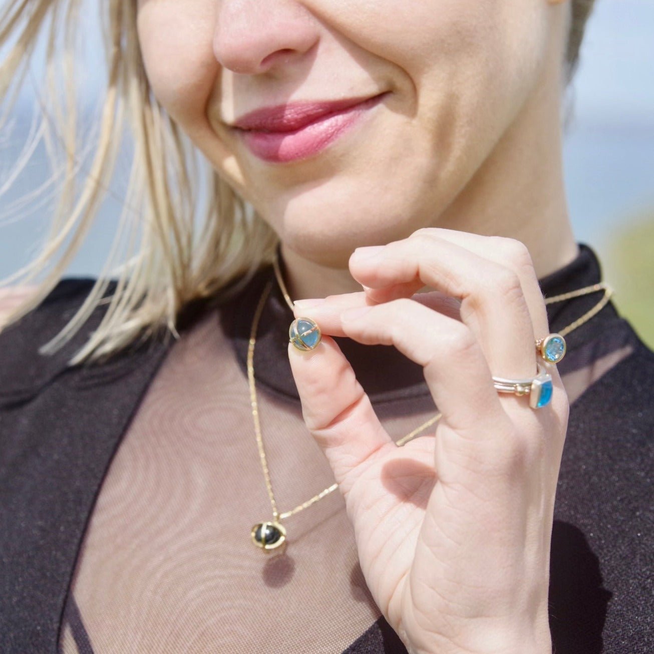 18 Carat Gold London Blue Topaz Sphere Pendant - Drop of The Ocean ...