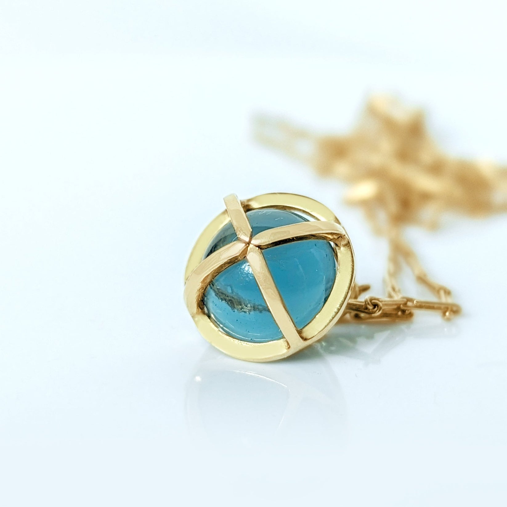 18 Carat Gold London Blue Topaz Sphere Pendant - Drop of The Ocean ...